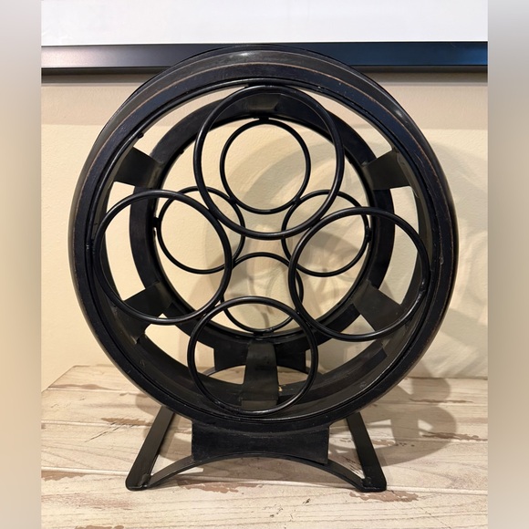 Accents | Vintage 4 Bottle Black Metal Wood Round Wine Rack | Poshmark